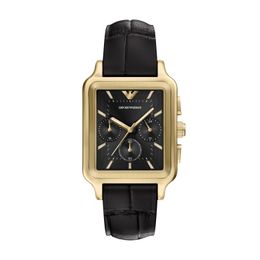 Chronograph Emporio Armani, gold (schwarz), Armbanduhren, Herren, Chronograph, Quarzuhr, Armbanduhr, Herrenuhr, Lederarmband, analog