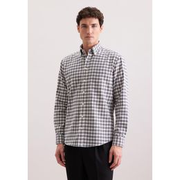 Flanellhemd Seidensticker, Herren, Gr. M (40), normale &Auml;rmell&auml;ngen, dunkelgrau, 100% Baumwolle, kariert, regular fit, 2-Knopf-Manschette, Hemden, Regular 1/1 Button-Down-Kragen Karo