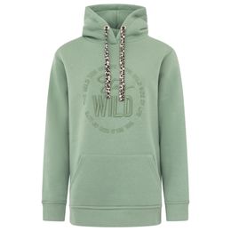 Hoodie Zwillingsherz "Nelina", Damen, Gr. L, iceberg gr&uuml;n, Sweatware;Feinripp;Feinstrick, Obermaterial: 50% Baumwolle, 50% Polyester, h&uuml;ftbedeckend, ohne Ausschnitt, Rippb&uuml;ndchen mit Daumenl&ouml;chern, Sweatshirts Hoodie, mit Leo Band und schlichter Stickerei "Stay Wild", Kapuze