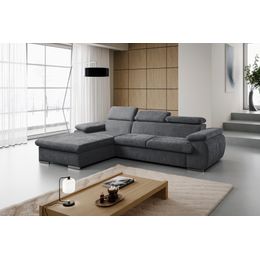 Ecksofa WERK2 "Cosmo modern und bequem, Breite 282cm, L-Form", dunkelgrau, B:282cm H:99cm T:192cm, 100% Polyester, Sofas, Ecksofa, Eckcouch mit Schlaffunktion, Bettkasten & verstellbaren Kopfteilen