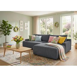 Ecksofa Trendmanufaktur "Prag, Schlafsofa mit Bettkasten, Couch in L-Form, Breite 253 cm", dunkelgrau, B:253cm H:82cm T:167cm, 92%Polyester, 8%Polyamide, Sofas, Ecksofa, in Cordstoff HYPER, dunkelgrau, Recamiere rechts