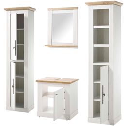 Badm&ouml;bel-Set OTTO HOME "WESTMINSTER, Bad im Landhausstil, 4-teiliges Badezimmer", wei&szlig; (pinie wei&szlig; dekor), B:200cm H:203cm T:46cm, Kastenm&ouml;bel-Sets, Badm&ouml;bel-Set, Unterschrank, Spiegel, 2 Hochschr&auml;nke, in 2 Farben, Breite 200 cm