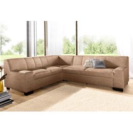 Ecksofa DOMO collection "Norma, moderne Armlehnen, zeitlos und elegant, Breite 247cm, L-Form", braun (caf&eacute;), B:247cm H:74cm T:212cm, Microfaser PRIMABELLE (100% Polyester);Kunstleder SOFTLUX;Struktur (90% Polyester, 10% Polyacryl);NaturLEDER (echtes Rindsleder), Sofas, Ecksofa, wahlweise mit Bettfunktion
