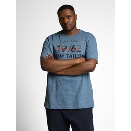 T-Shirt Tom Tailor PLUS, Jungen, Gr. XXL, spring blau navy injected, Single Jersey, Obermaterial: 100% Baumwolle, bedruckt, regular fit normal, Rundhals, gerader Abschluss, Shirts T-Shirt, mit Logo Print
