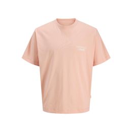 Jack & Jones PlusSize Kurzarmshirt "JORNORREBRO TYPO TEE SS CREW NECK PLS", Jungen, Gr. 4XL, peach melba print:ss 26, Jersey, Obermaterial: 100% Baumwolle, JACK & JONES PLUSSIZE, bedruckt, regular fit normal, Rundhals, gerader Abschluss, Shirts, Baumwolle, regular fit