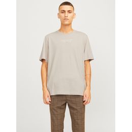 Jack & Jones Rundhalsshirt JACK & JONES "JPRBLUARCHIE TEE CREW NECK", Herren, Gr. M, gelb (moonbeam), Single Jersey, Obermaterial: 100% Baumwolle, bedruckt, normal normal, Rundhals, Shirts Rundhalsshirt, mit Logo Print