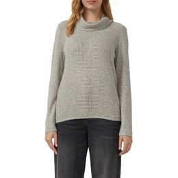 Langarmshirt s.Oliver, Damen, Gr. 40, grau (stone grau check), Strick, Obermaterial: 75% Viskose, 22% Polyester, 3% Elasthan, Strukturmuster, unifarben, relaxed fit normal, ohne Ausschnitt, Shirts Langarmshirt, mit Rollkragen