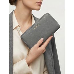 Geldb&ouml;rse LAZAROTTI "Bologna Leather XL Double Zip-Around Geldb&ouml;rse RFID Leder 20 cm", Damen, grau, Leder, Kleinlederwaren