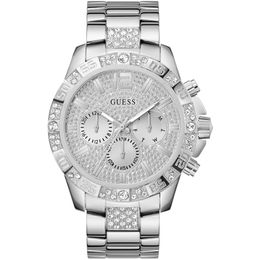 Multifunktionsuhr Guess "MAJESTIC", silber (silberfarben), Armbanduhren, Herren, Quarzuhr, Armbanduhr, Herren, Datum, 12/24-Std.-Anzeige,Kristallsteine