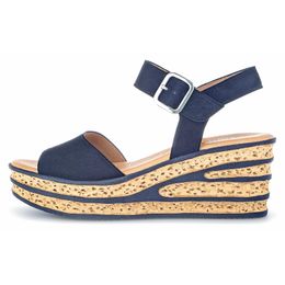 Keilsandalette Gabor, Damen, Gr. 38, blau (dunkelblau), Ziegenveloursleder, Schuhe, Sommerschuh, Sandale, Keilabsatz, mit auff&auml;llliger Absatzgestaltung