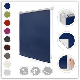 Seitenzugrollo LICHTBLICK ORIGINAL "Klemmfix Hitzeschutz" Gr. 11, blau (blau, blau), B:55cm H:150cm, Polyester, Rollos, Seitenzugrollo, mit Thermobeschichtung