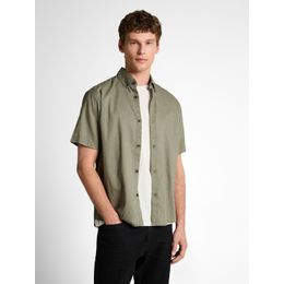 Kurzarmshirt Tom Tailor Denim, Jungen, Gr. XL, gr&uuml;n (sea spray), Single Jersey, Obermaterial: 55% Leinen, 45% Baumwolle, unifarben, normal h&uuml;ftbedeckend, Rundhals, Shirts, mit Leinen und Button-Down-Kragen