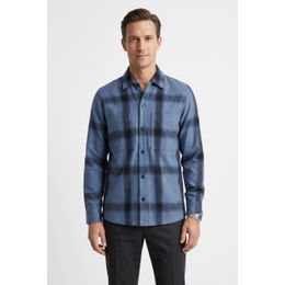 Langarmhemd BOSS Orange "Locky", Herren, Gr. L, N-Gr, open blau495, Web, Obermaterial: 50% Wolle, 50% Polyester, kariert, meliert, oversize normal, Rundhals, 1-Knopf-Manschette, Hemden, melierte Wollmischung, Karo-Design, oversize fit