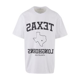 T-Shirt "Upscale by Mister Tee Texas Longhorns Mirrored Oversize Tee", Jungen, Gr. M, wei&szlig;, 100% Baumwolle, UPSCALE BY MISTER TEE, bedruckt, oversize, Rundhals, Shirts T-Shirt