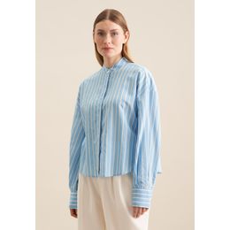 Klassische Bluse Seidensticker "Schwarze Rose", Damen, Gr. S (36), hellblau, 82% Viskose, 18% Polyamid, gestreift, oversize, Rundhals, Blusen, 1/1 Rundhals Streifen