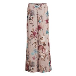 Marlene-Hose Vera Mont "Damen mit Blumenprint", Damen, Gr. 34, Normalgr&ouml;&szlig;en, bunt (beige, dunkelrot), Satin, Obermaterial: 100% Polyester. Futter: 100% Polyester, weit lang, Hosen