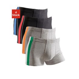 Boxer AUTHENTIC LE JOGGER "Boxershorts f&uuml;r Herren", Herren, Gr. 4, 4 Stk., grau (grau, meliert, grau, meliert, schwarz, schwarz), Jersey, Obermaterial: 95% Baumwolle, 5% Elasthan, unifarben, k&ouml;rpernah, Unterhosen, mit kontrastfarbigen Streifen seitlich