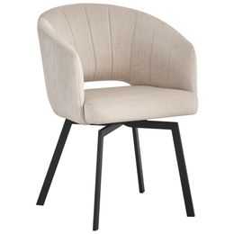 CARRYHOME Armlehnstuhl, Schwarz, Beige, Metall, Textil, Flachrohr, 57x62.5x81 cm, inklusive Armlehnen, Sitzfl&auml;che 180&deg; drehbar, Esszimmer, St&uuml;hle, Esszimmerst&uuml;hle, Armlehnenst&uuml;hle
