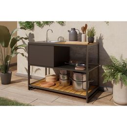 Ambia Garden Outdoork&uuml;che, Anthrazit, Natur, Metall, Kunststoff, einzeln stellbar, 120x116x60 cm, Gartenm&ouml;bel, Outdoor-K&uuml;chen
