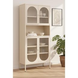 Mid.you Buffet, Creme, Metall, Glas, 3 F&auml;cher, 80x180x35 cm, K&uuml;chen, K&uuml;chenm&ouml;bel, Buffetschr&auml;nke