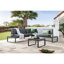 Ambia Garden Loungegarnitur, Anthrazit, Dunkelgrau, Metall, Glas, Textil, F&uuml;llung: Schaumstoff, L-Form, 220x219 cm, Loungem&ouml;bel, Gartenlounge-Sets