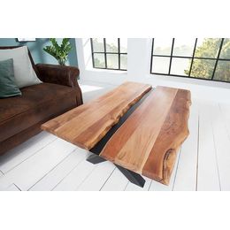 Riess Ambiente Massivholz Couchtisch AMAZONAS 105cm Akazie schwarzes Metall X-Gestell Baumkante Live Edge Baumtisch Riess-Ambiente Sofatisch Wohnzimmertisch...