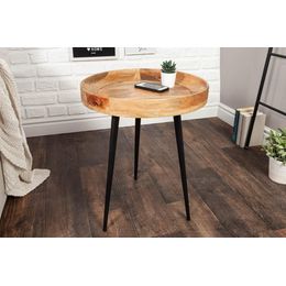 Riess Ambiente Massiver Beistelltisch PURE NATURE 45cm natur Mangoholz rund mit schwarzen Metallbeinen Riess-Ambiente