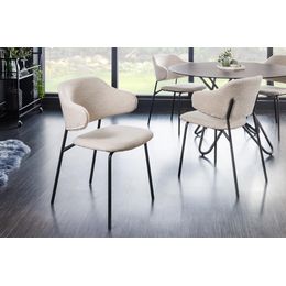 Riess Ambiente Design Stuhl VOGUE greige Boucl&eacute; schwarze Metallbeine Riess-Ambiente Esszimmerstuhl K&uuml;chenstuhl Retro Skandinavisch