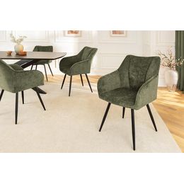Riess Ambiente Drehbarer Retro Stuhl AVIGNON gr&uuml;n Chenille schwarze Metallbeine Riess-Ambiente Esszimmerstuhl K&uuml;chenstuhl