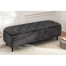 Riess Ambiente Extravagante Polsterbank EN VOGUE 120cm grau Samt mit Stauraum schwarze Metallbeine Riess-Ambiente Chesterfield Glamour Landhaus Modern