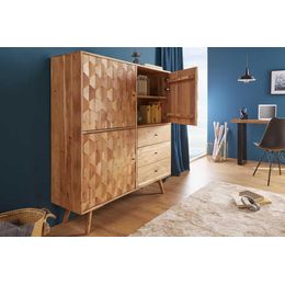 Riess Ambiente Massivholz Highboard MYSTIC LIVING 140cm Akazie natur 3D-Oberfl&auml;che Riess-Ambiente