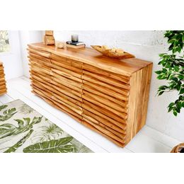 Riess Ambiente Massivholz Sideboard RELIEF 160cm Akazie Kommode mit Schubladen aufw&auml;ndige Front Riess-Ambiente Natur Retro