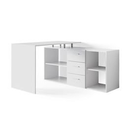 VICCO Eckschreibtisch, Wei&szlig;, Holzwerkstoff, 8 F&auml;cher, 3 Schubladen, Formgebogen, 215x75x60 cm, Arbeitszimmer, Schreibtische, Eckschreibtische