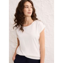 Tunikashirt bonprix, Damen, Gr. 40/42 (M), wollwei&szlig;, Jersey, Obermaterial: 85% Baumwolle, 15% Seide, oversize Po-bedeckend, Rundhals, angeschnitten Umschlagsaum, Shirts, Oversize-Passform, Kurzarm-Design, f&uuml;r Fr&uuml;hling und Sommer