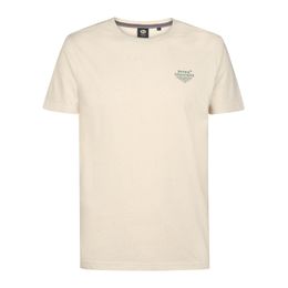 T-Shirt PETROL INDUSTRIES "Men T-Shirt Claic Print", Jungen, Gr. XXL (44), seashell, Jersey, Obermaterial: 60% Baumwolle, 40% Polyester, unifarben, regular fit normal, Rundhals, Shirts T-Shirt, mit Logo Schriftzug
