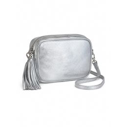 Umh&auml;ngetasche "Silber", Damen, Gr. B/H/T: 21cm x 13cm x 6cm onesize, silber, Leder, Collezione Alessandro, Taschen Umh&auml;ngetasche, metallic Leder mit Quaste