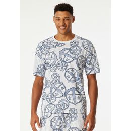 Kurzarmshirt Schiesser "Schiesser 150 Years", Herren, Gr. 48, bunt (904, multicolor 1), Single Jersey, Obermaterial: 100% Baumwolle, bequem h&uuml;ftlang, Rundhals, Shirts, Rundhalsausschnitt, Baumwolle, Allover-Print