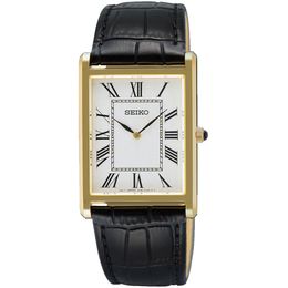 Quarzuhr Seiko, schwarz (schwarz,wei&szlig;), Armbanduhren, Herren, Quarzuhr, Armbanduhr, Herrenuhr, Lederarmband, analog, Saphirglas