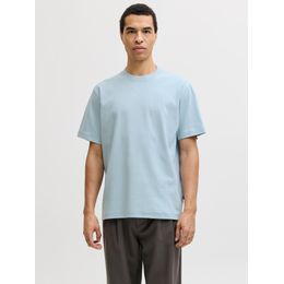 Jack & Jones T-Shirt JACK & JONES "JPRBLAOWEN SS BRANDING TEE SN", Jungen, Gr. M, chambray blau, Jersey, Obermaterial: 95% Baumwolle, 5% Elasthan, unifarben, relaxed fit normal, Rundhals, Shirts T-Shirt, Baumwollmischung, relaxed fit