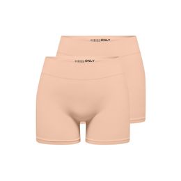 Hotpants Only "ONLVICKY S-LESS MINI SHORTS 2-PACK", Damen, Gr. S, N-Gr, beige (peach taffy pack:peach taffy, peach taffy), Jersey, Obermaterial: 94% Polyamid, 6% Elasthan, unifarben, figurbetont kurz, Hosen