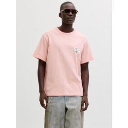 Jack & Jones T-Shirt JACK & JONES "JORMONTAUK MULTICOLOR GRAPHIC TEE CN", Jungen, Gr. L, peach melba, Jersey, Obermaterial: 100% Baumwolle, bedruckt, relaxed fit normal, Rundhals, Shirts T-Shirt