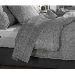 Bettlaken ZO HOME "Lino", grau (schwarz, grau), B:290cm L:270cm, Renforc&eacute;, Obermaterial: 100% Baumwolle, Bettlaken, Bettlaken, Laken aus 100% Baumwolle, Linen-look Print, Betttuch ab 90x200