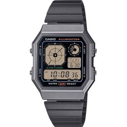 Chronograph CASIO VINTAGE, schwarz (beige, schwarz), Armbanduhren, Damen, Chronograph, Quarzuhr, Armbanduhr, Damenuhr, Herrenuhr, Edelstahlarmband, digital