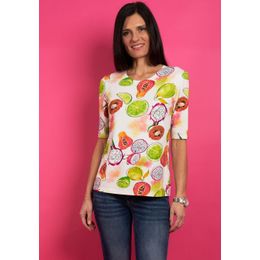 T-Shirt Seidel Moden, Damen, Gr. 36, wei&szlig; (sanftes wei&szlig;), Jersey, Obermaterial: 96% Viskose, 4% Elasthan, bedruckt, regular fit h&uuml;ftlang, Rundhals, abgesteppt, Shirts T-Shirt, mit Fr&uuml;chteprint, MADE IN GERMANY