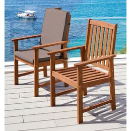 Gartenstuhl Merxx "Montana", braun, B:57cm H:99cm T:63cm, Massivholz, St&uuml;hle, Gartenstuhl, 2er Set, Alu/Textil, braun, inkl. Auflage