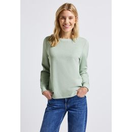 Langarmshirt Street One, Damen, Gr. 46, gr&uuml;n (serene gr&uuml;n meliert), Stoff, 58% Viskose, 39% Polyester, 3% Elasthan, unifarben, normal normal, U-Boot-Ausschnitt, B&uuml;ndchen, Shirts Langarmshirt, soft und weich