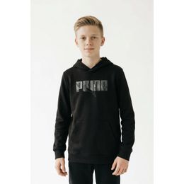 Kapuzensweatshirt Puma "ESS LOGO LAB STORY 2 HOODIE TR B", Jungen, Gr. 140, Puma schwarz, Sweatware, Obermaterial: 68% Baumwolle, 32% Polyester, bedruckt, regular fit normal, angesetztes B&uuml;ndchen, Sweatshirts, f&uuml;r Jugendliche, mit Kapuze, mit K&auml;ngurutasche, Regular Fit