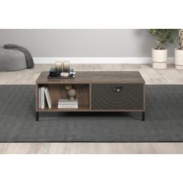 Couchtisch Home Affaire "Fusion", braun (rostoptik, perlbronze, schwarz, rostoptik), B:110cm H:37cm T:60cm, Tische, Couchtisch, Couchtisch mit 2 Schubladen & 2 offenen F&auml;chern - (B/T/H) 110/60/37 cm