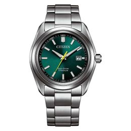 Quarzuhr Citizen, silberfarben, gr&uuml;n, Armbanduhren, Herren, Quarzuhr, Armbanduhr, Solar, Herrenuhr, analog, Big Date