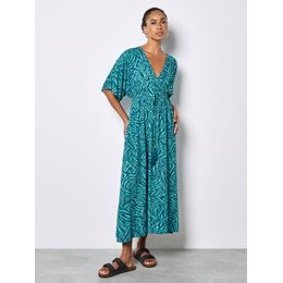 Midikleid Apricot "Maxikleid", Damen, Gr. S (36), N-Gr, gr&uuml;n (blaugr&uuml;n), gewebt, Obermaterial: 100% Viskose CV., V-Ausschnitt, Fledermaus&auml;rmel, Kleider Midikleid, mit Zebra-Print und Kimono-&Auml;rmeln